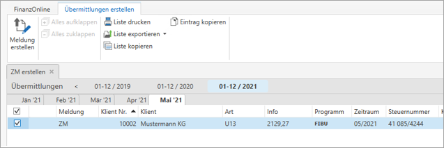 Elektronische Übermittlung der ZM - RZL Online Hilfe