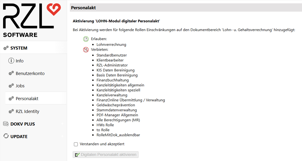 Personalakt aktivieren - RZL Online Hilfe
